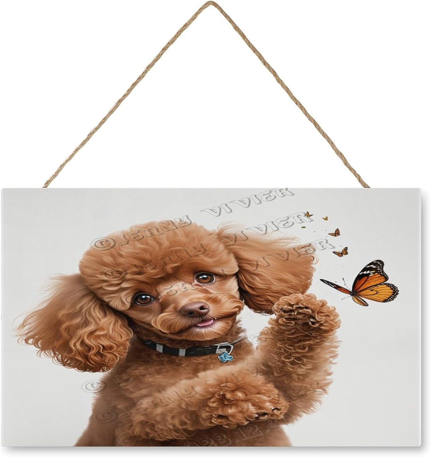 Brown Poodle Dog Wood Sign, Cute Dog Decor, Hanging Printed Wooden ...
