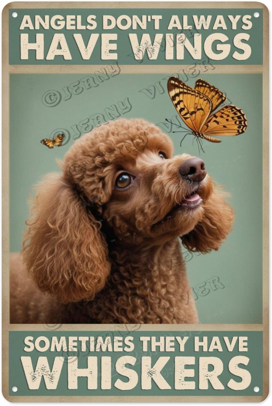 Brown Poodle With Butterfly Retro Metal Sign 12x16 Inches - Rustic ...