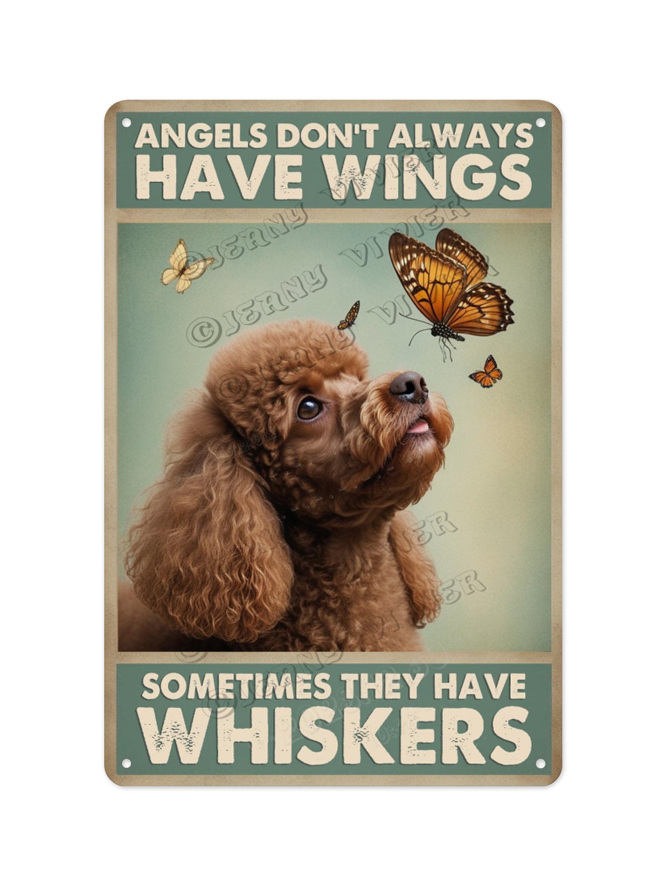 Brown Poodle With Butterfly Retro Metal Sign 8x12 Inches - Charming ...