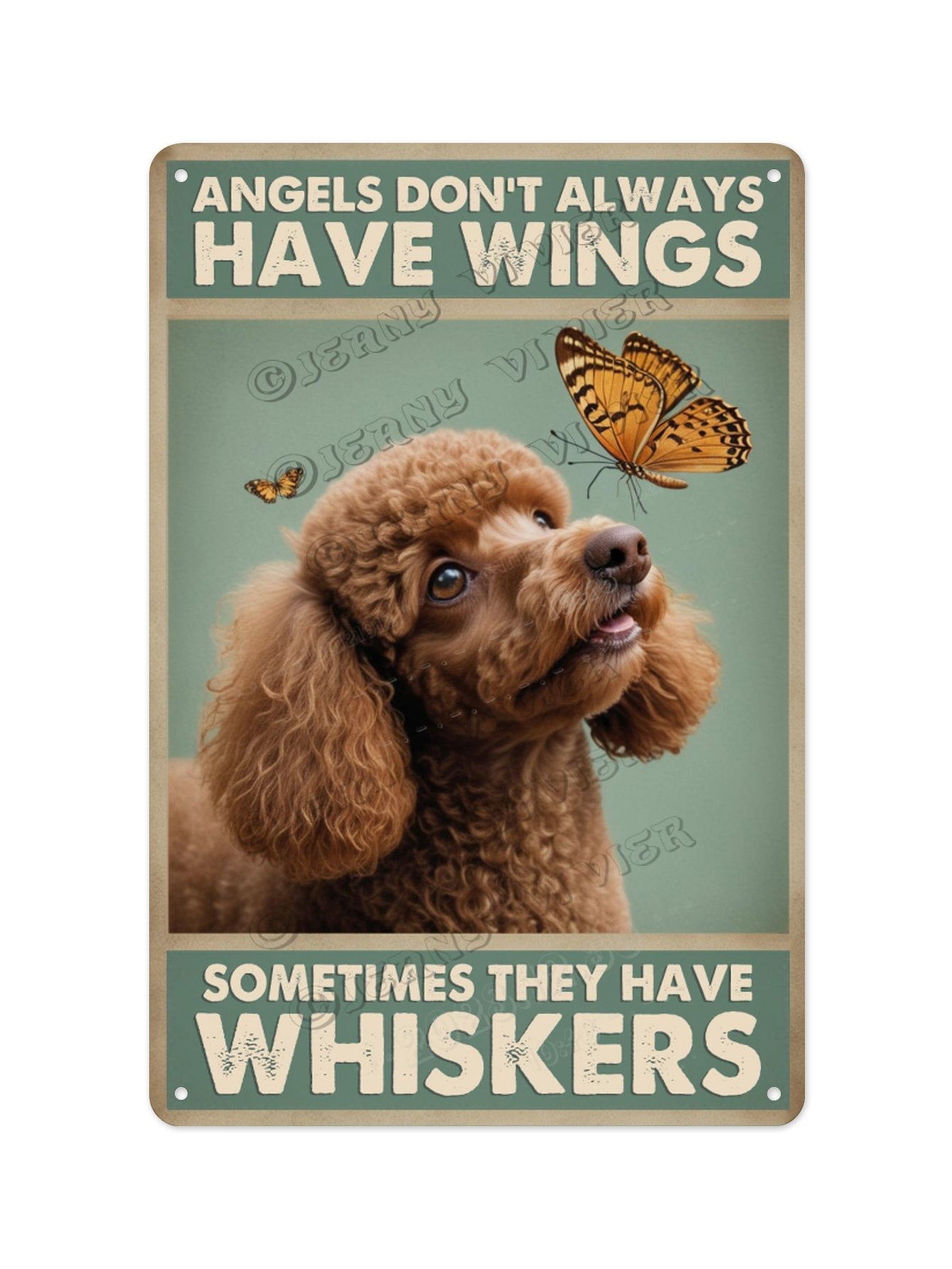 Brown Poodle With Butterfly Retro Metal Sign 8x12 Inches - Rustic ...