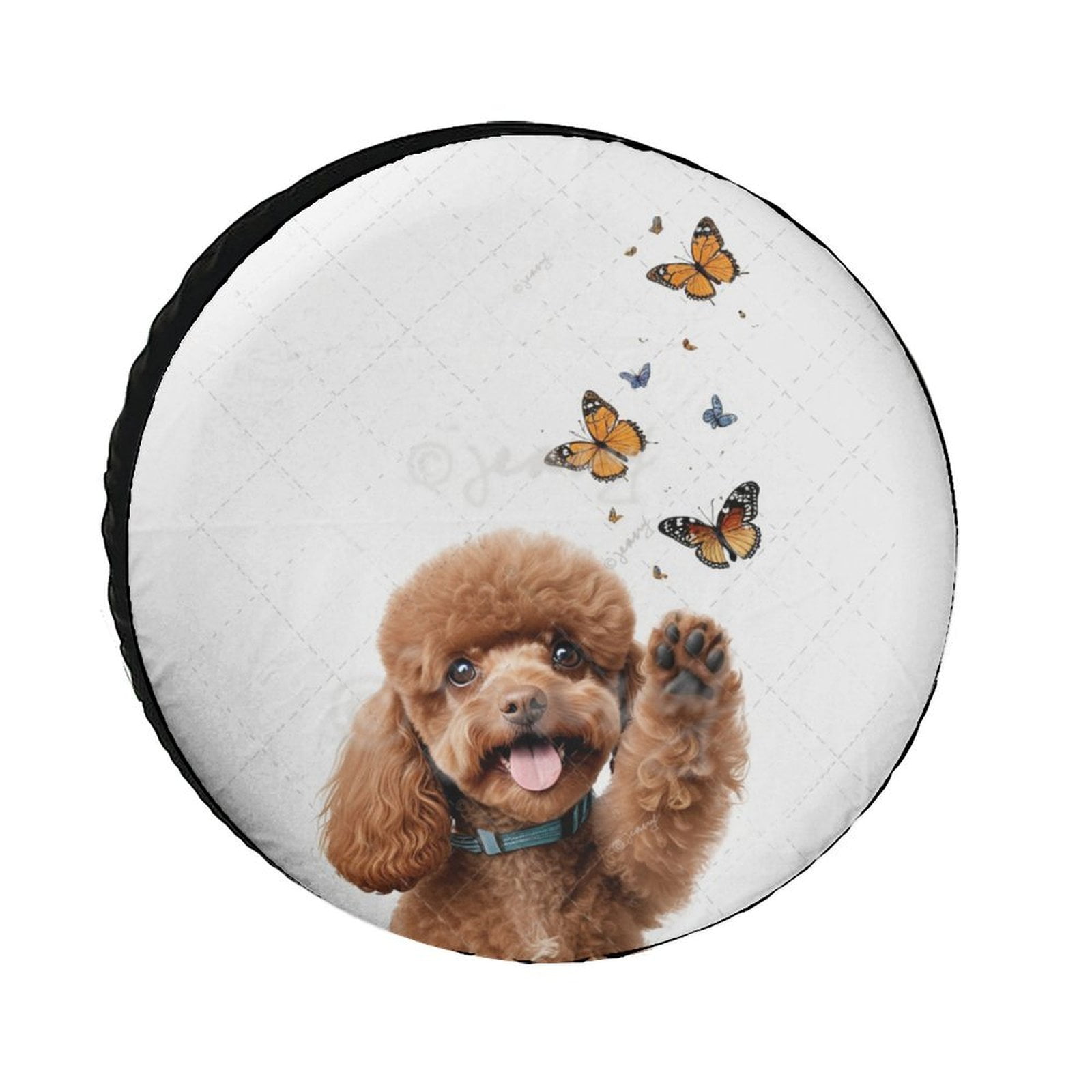 Brown Poodle With Butterfly Spare Tire Cover Universal Fit for Trailer, RV, Car, Truck, SUV ...