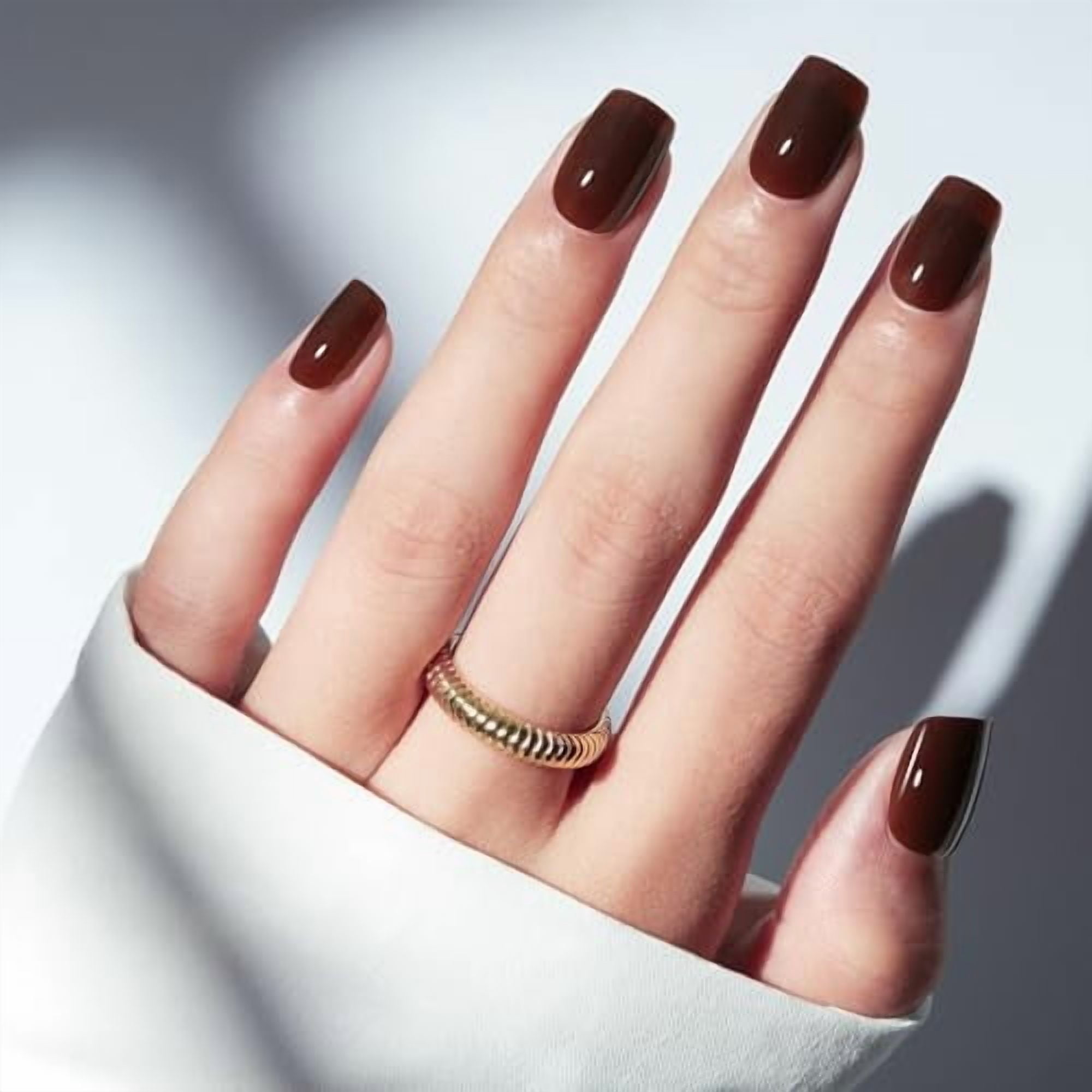 Brown Press on Nails, Christmas Short Square Fake Nails, Semi ...