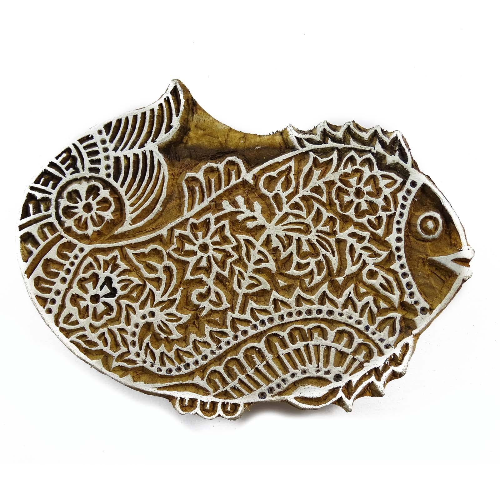 Brown Printing Block Hand Carved Wooden Fish Textile Printing Stamp ...