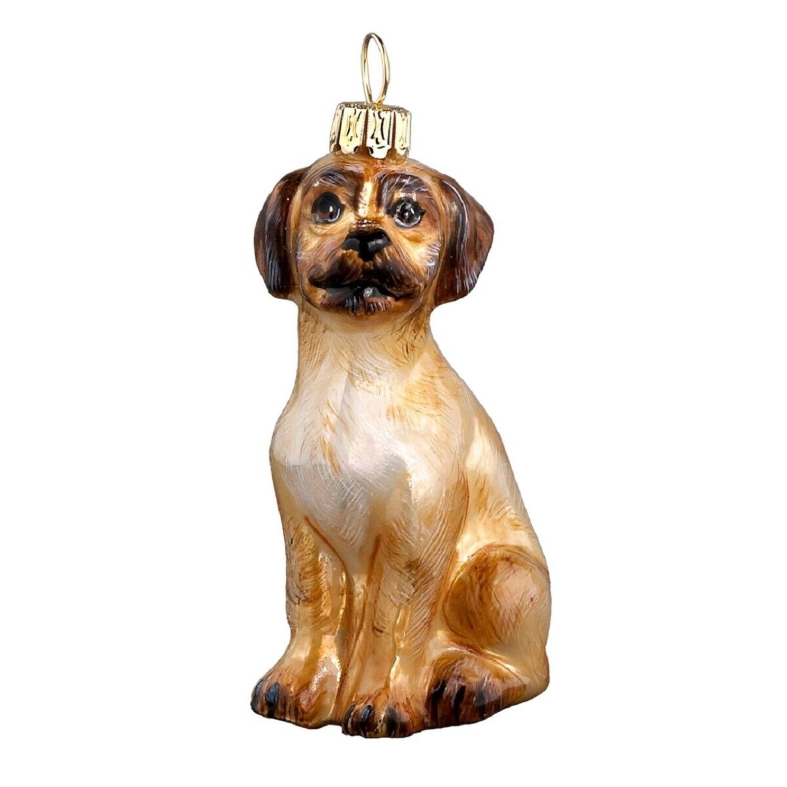 Brown Puggle Sitting Dog Polish Blown Glass Christmas Ornament ...