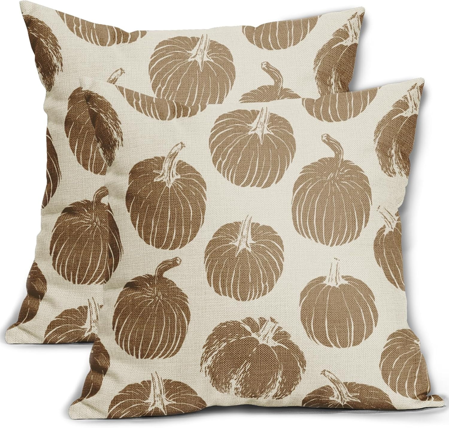 Brown Pumpkin Fall Pillow Covers 16x16 Set of 2 Autumn Harvest Print ...