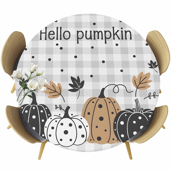 Brown Pumpkin Round Tablecloth, Fitted Table Cover with Elastic for 36 ...