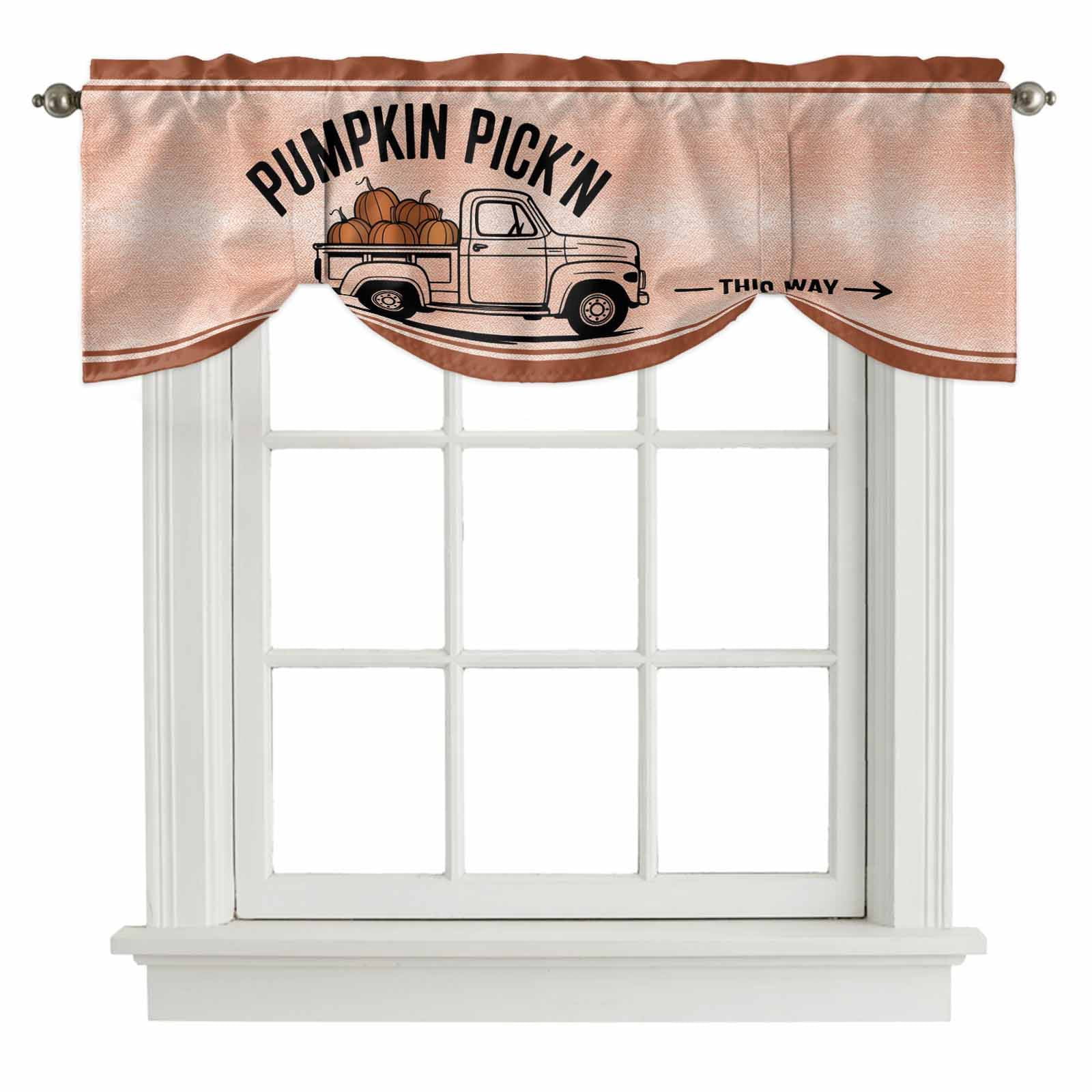 Brown Pumpkins Fall Tie Up Valance Curtains for Windows, Kitchen ...