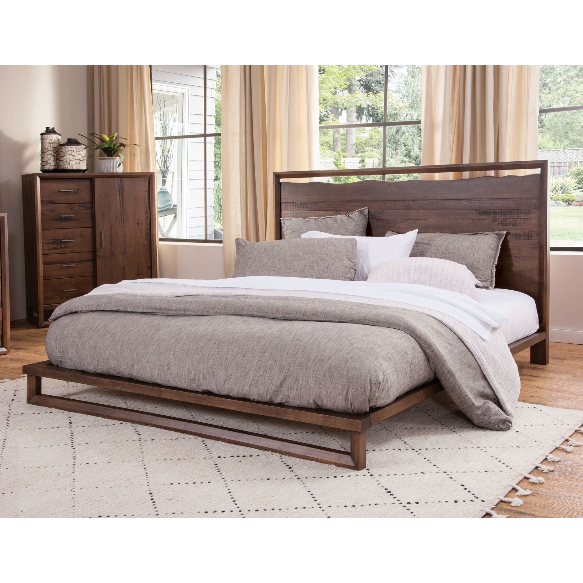 Brown Queen Platform Bed with Live Edge Top for Modern Bedroom ...