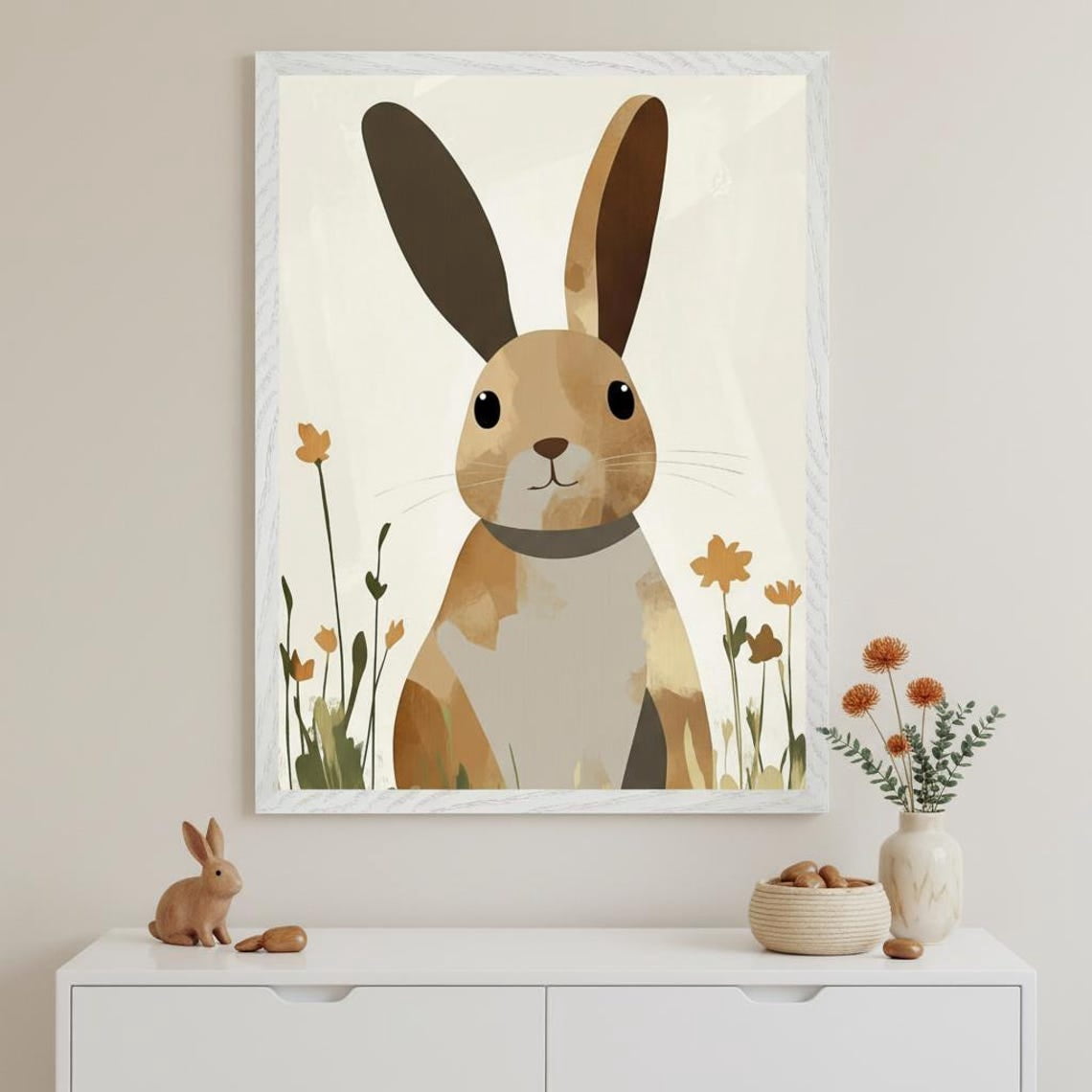 Brown Rabbit Minimalist Nursery Decor Wall Art Woodland Animal ...