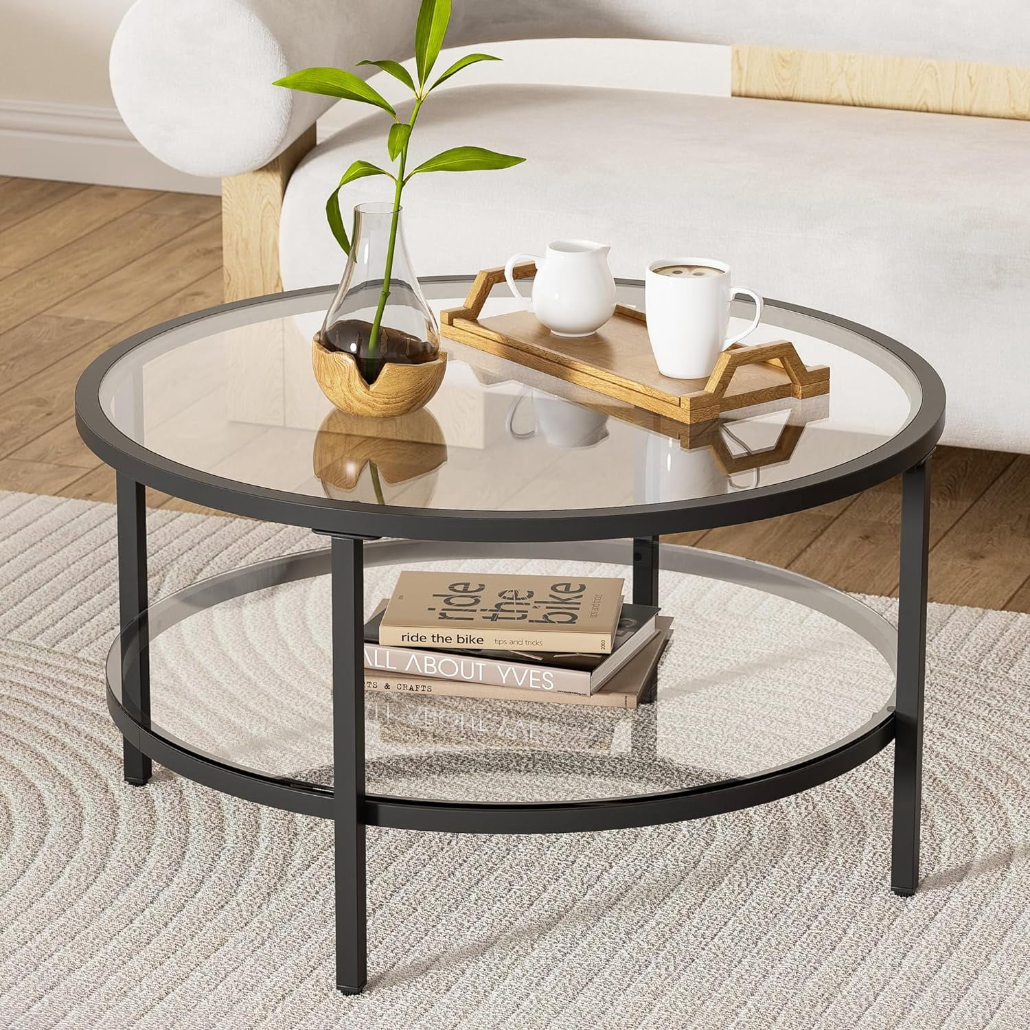 Brown Rattan Coffee Table, Round Mid Century Modern coffee table, 2 ...