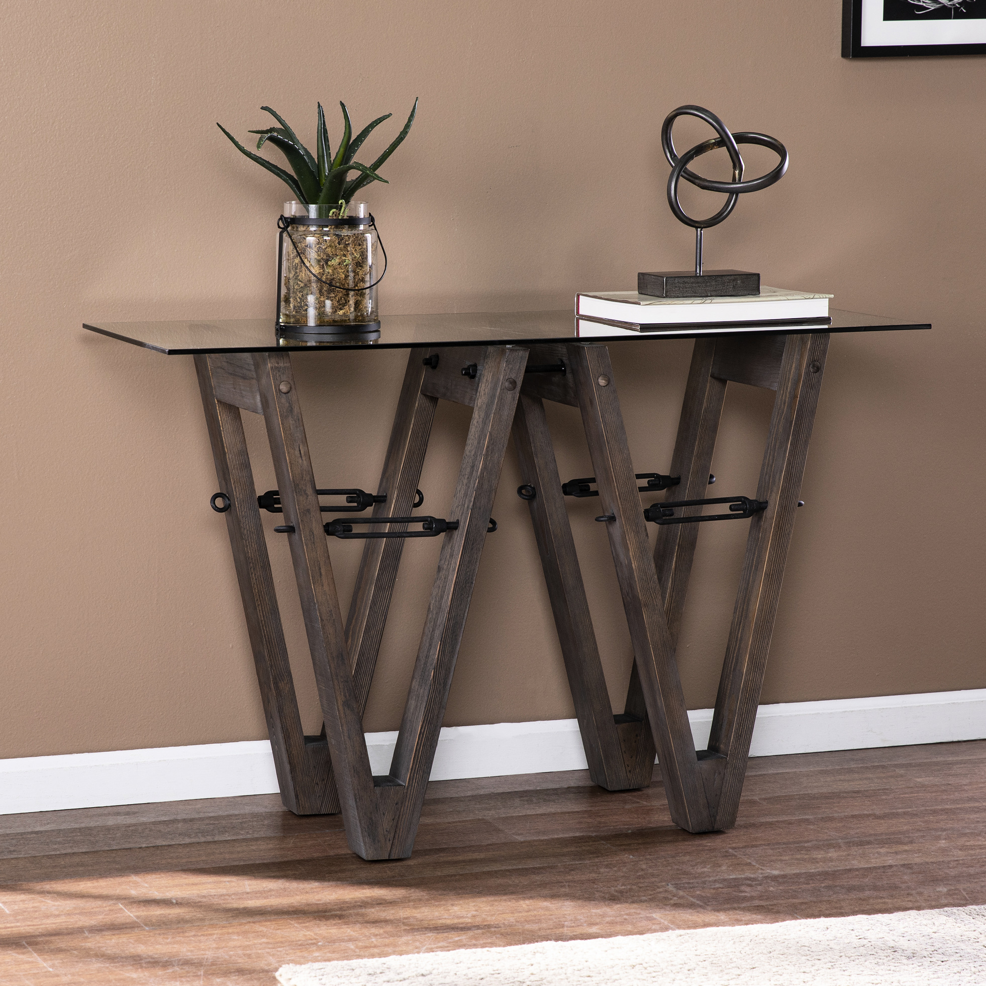 Brown Reclaimed Wood Console Shelf - Store Your Belongings 18in Height ...
