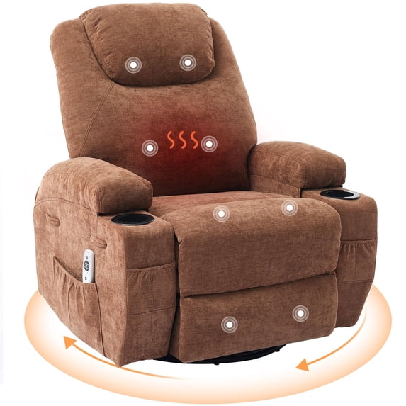 Brown Recliner Chair, 360 Swivel Rocker Recliner Chair for Adults with ...