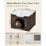 Brown Rectangle-M Rattan Cat Bed Cube with Mat, Indoor Hideaway ...