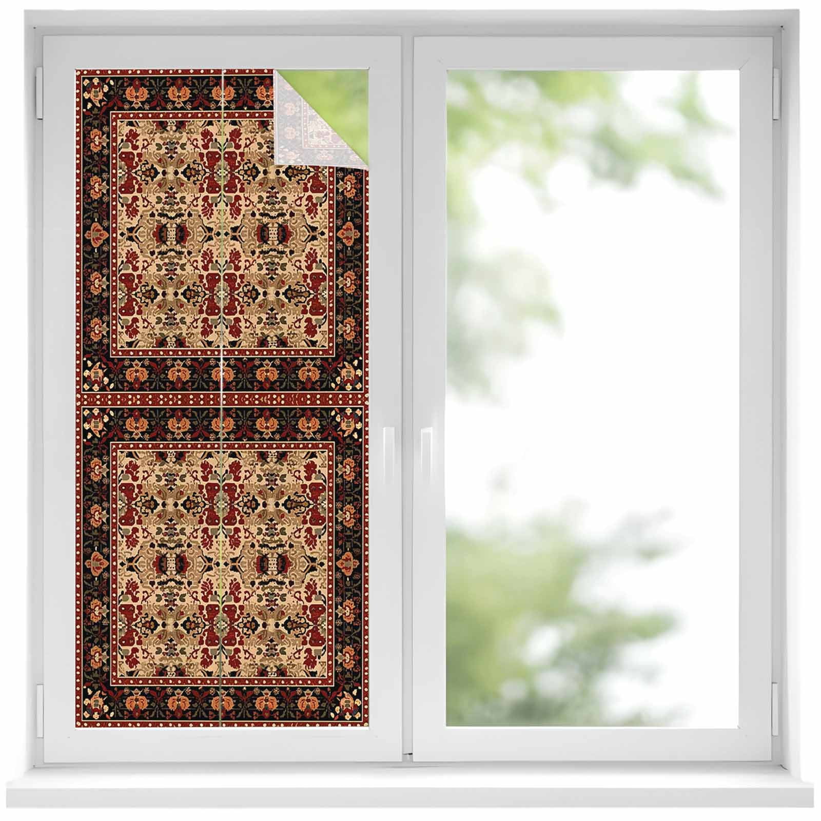 Brown Red Boho Window Privacy Film, Vintage Geometric Abstract Art ...