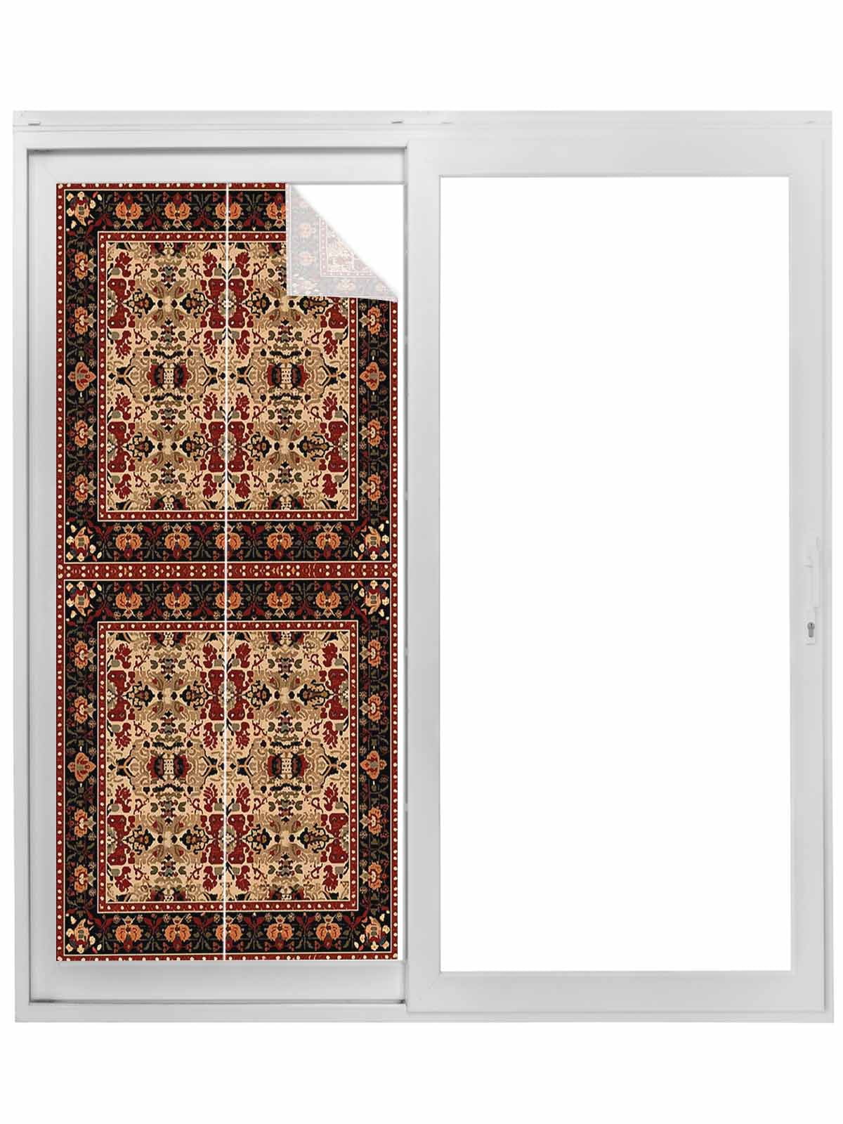 Brown Red Boho Window Privacy Film, Vintage Geometric Abstract Art ...