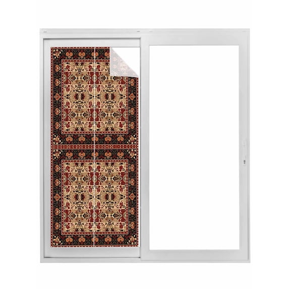 Brown Red Boho Window Privacy Film, Vintage Geometric Abstract Art ...