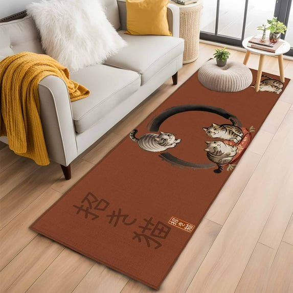 Brown Red Cute Cat Kitchen Runner Rug 2x6 Washable Runners for Hallway ...