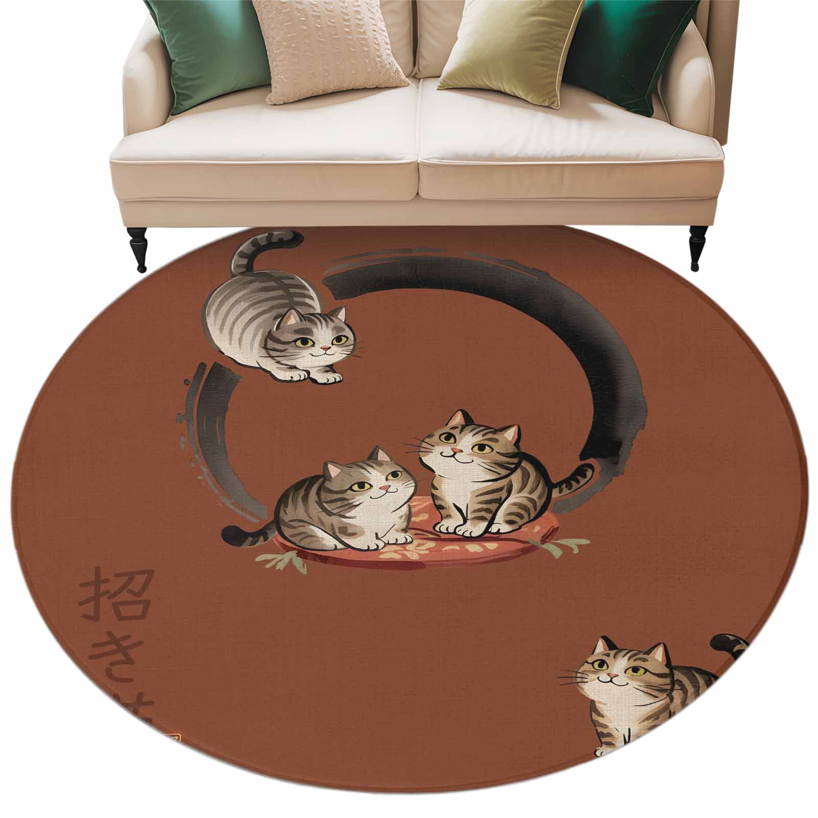 Brown Red Cute Cat Large Area Rugs for Bedroom Living Room, Soft Non ...