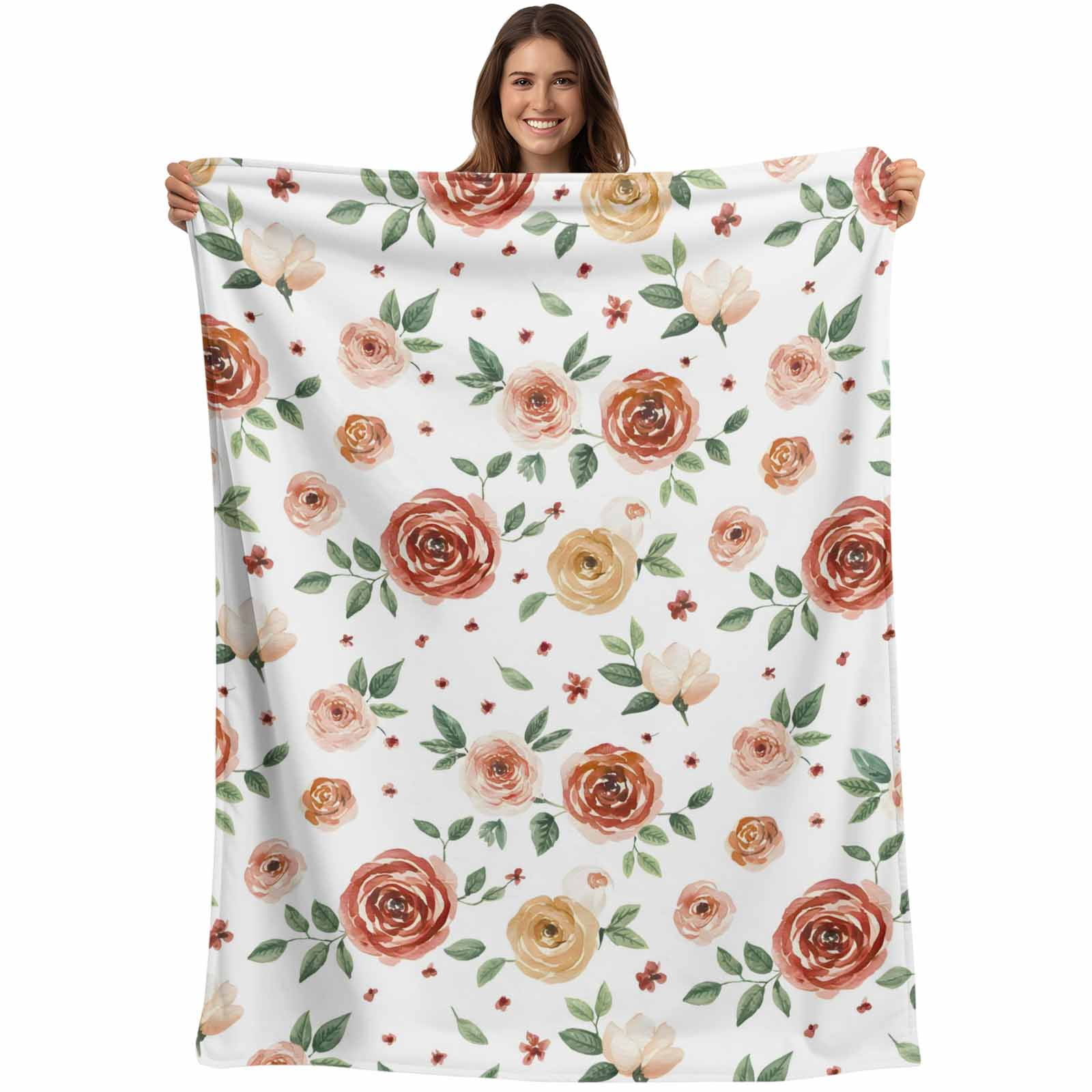 Brown Red Flowers Blanket Soft Cozy Warm Throw Blanket for Couch, Plush ...