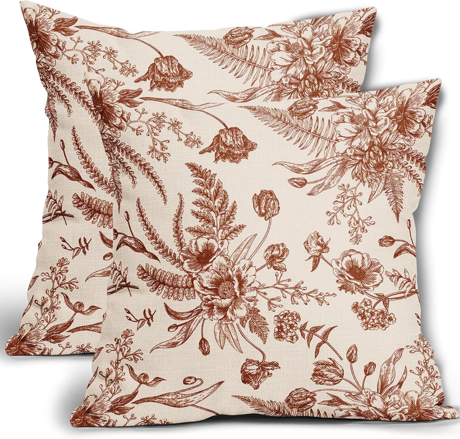 Brown Red Flowers Pillow Covers 18x18 Inch 2 Packs Fall Brown Red ...