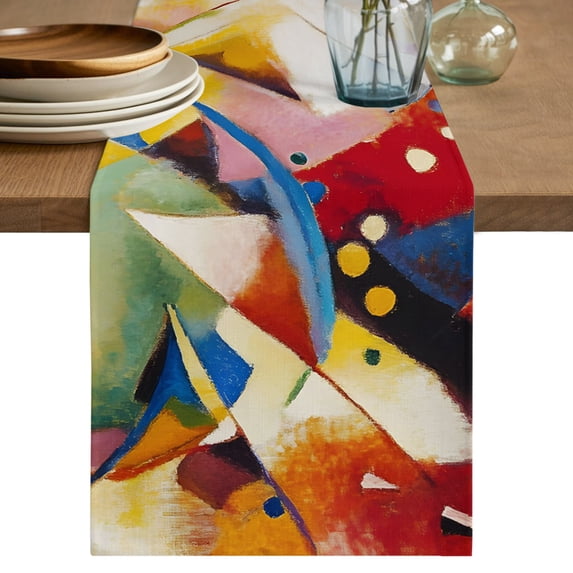 Brown Red Geometric Table Runner 120 Inches Long, Modern Abstract Art ...
