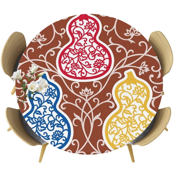 Brown Red Gourd Round Tablecloth 45-54 Inch Round Fitted Table Cloth ...