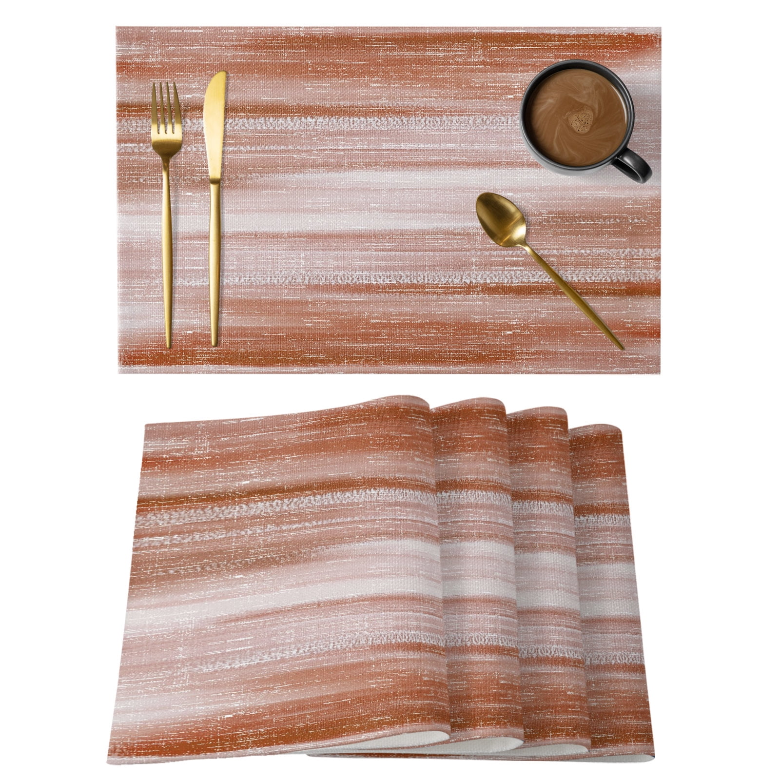 Brown Red Gradient Cotton Linen Placemats Set of 2, Minimalist Sea ...