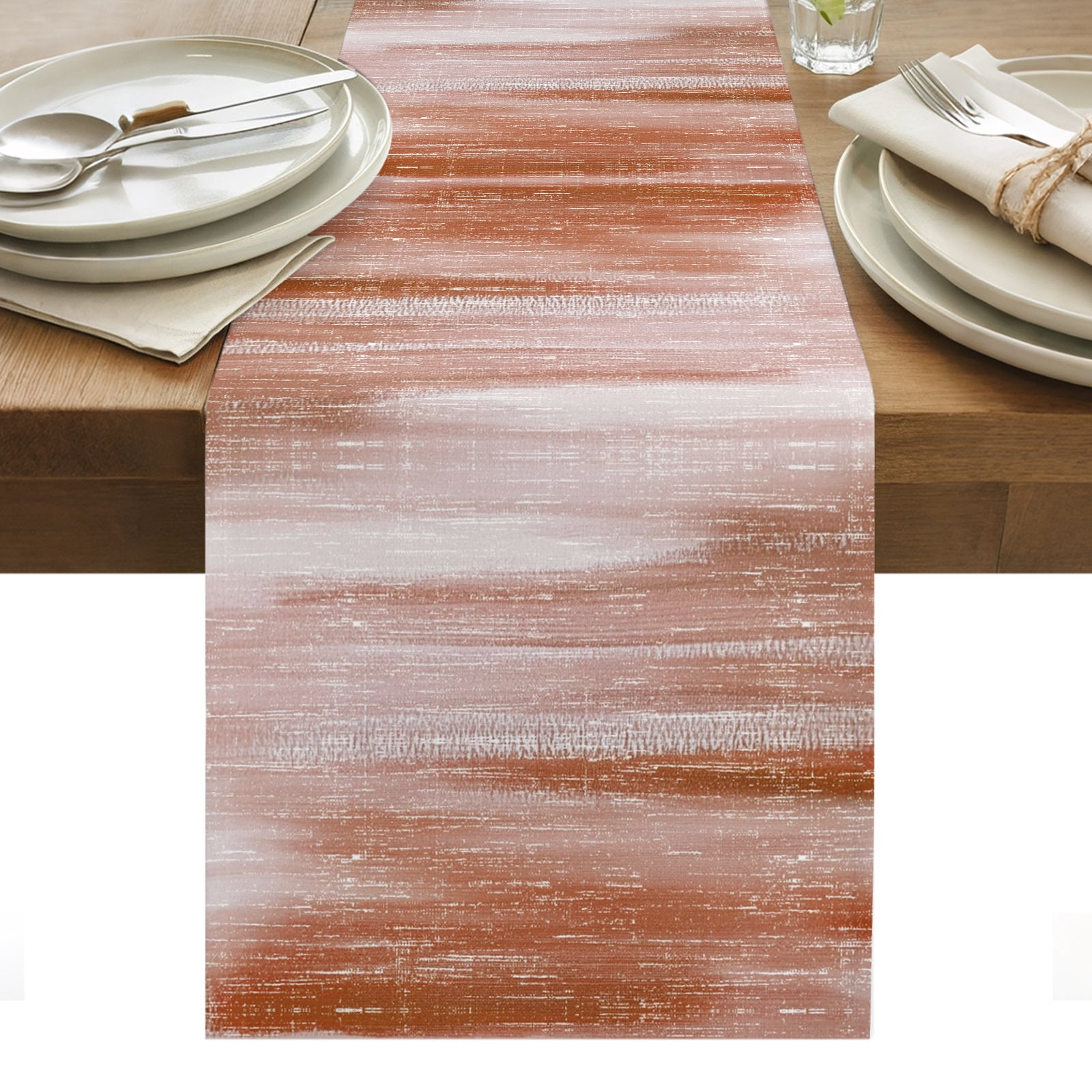 Brown Red Gradient Cotton Linen Table Runner Minimalist Sea Waves ...