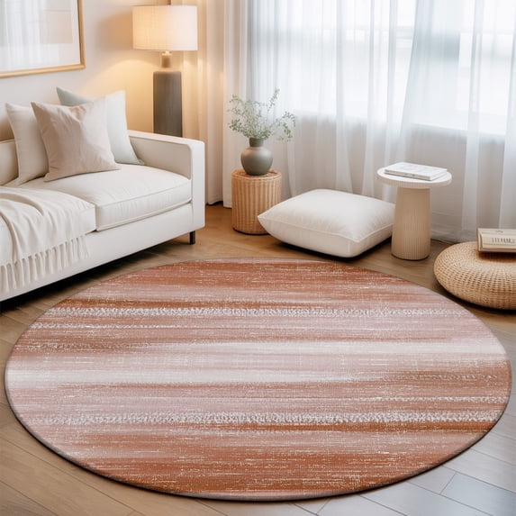 Brown Red Gradient Round Living Room Rugs 6 ft, Minimalist Sea Waves ...