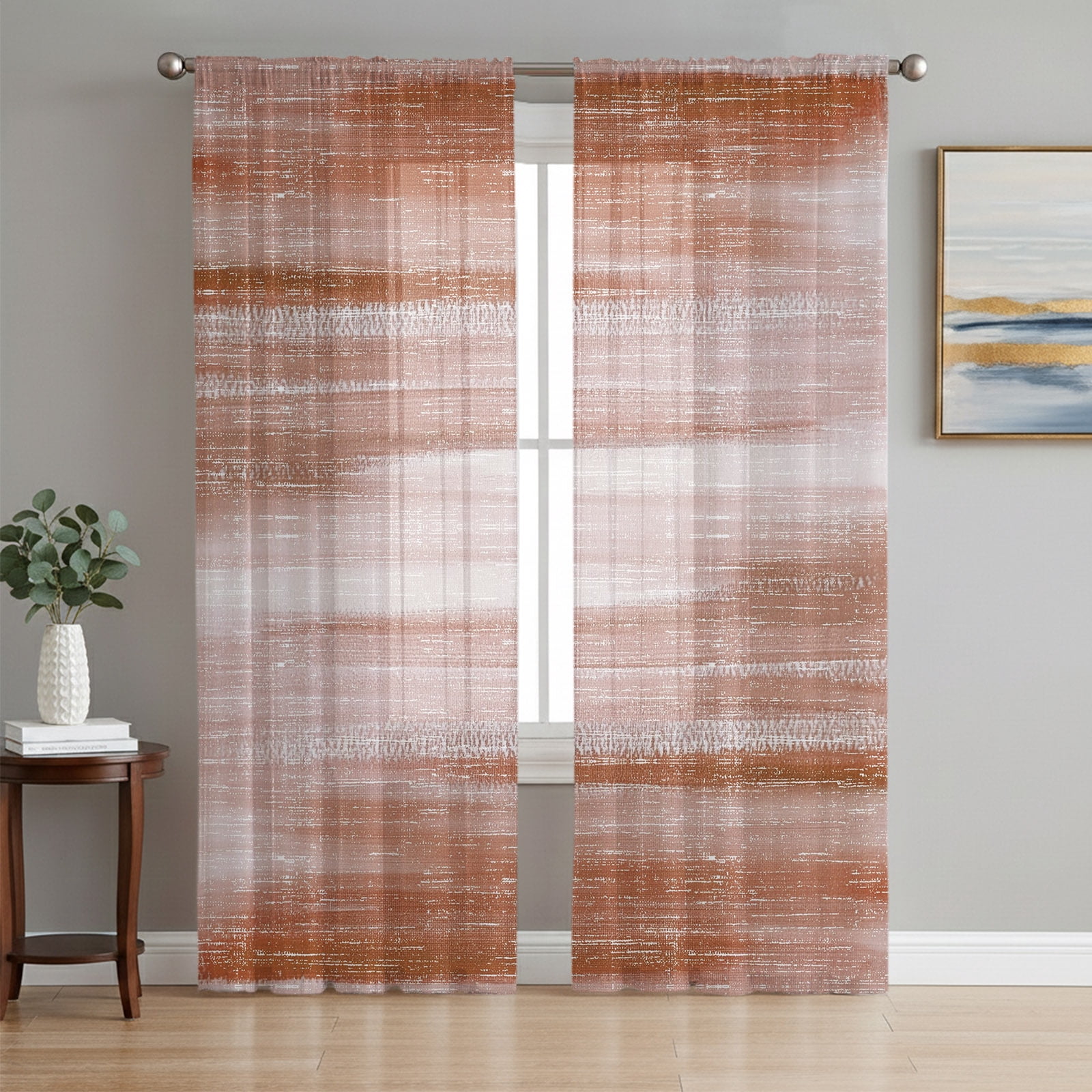 Brown Red Gradient Sheer Curtains for Living Room Bedroom, Minimalist ...