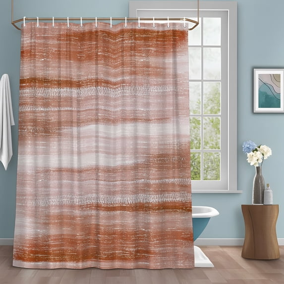 Brown Red Gradient Shower Curtain Set with Hooks, Minimalist Sea Waves ...