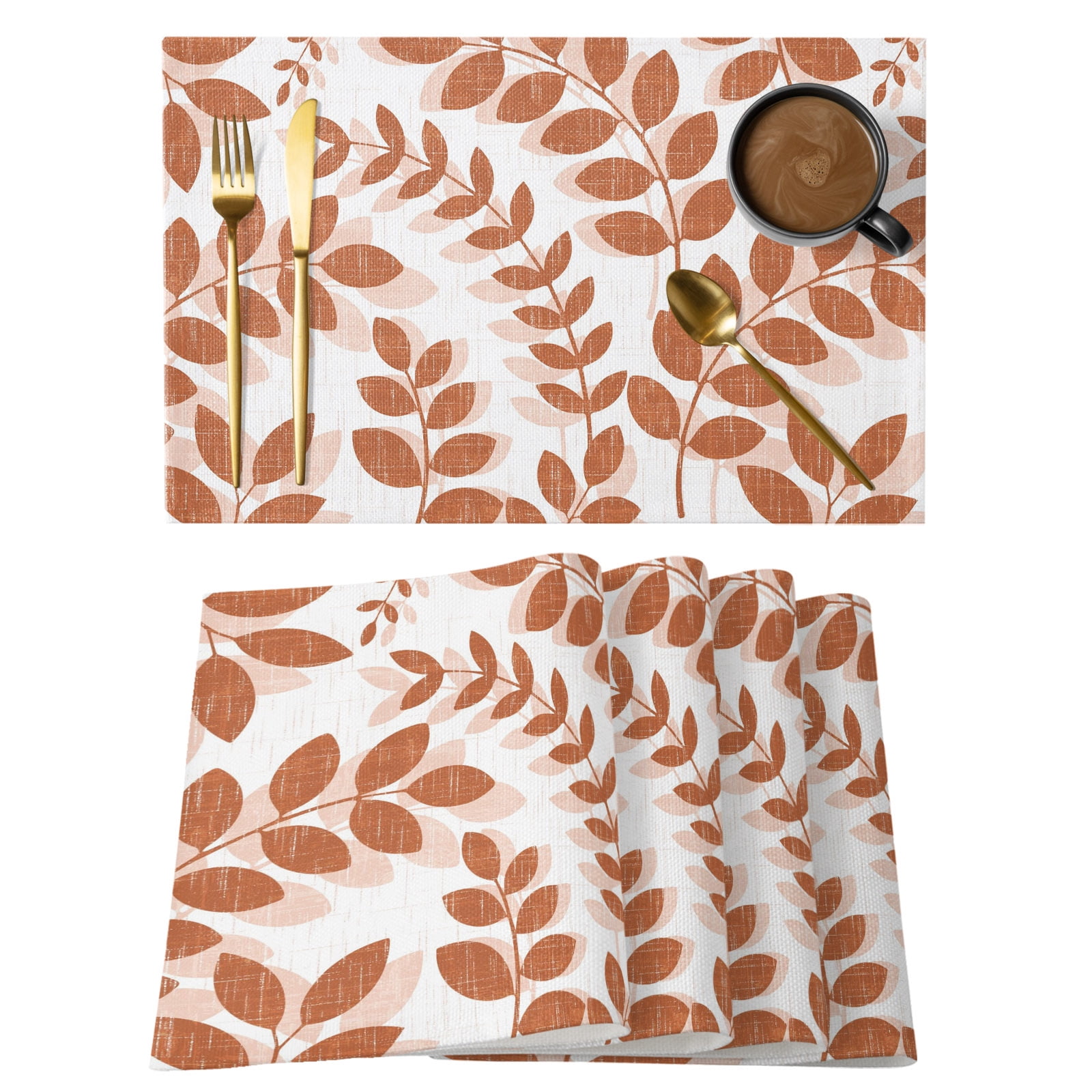 Brown Red Leaves Cotton Linen Placemats Set of 2, Summer Farmhouse ...