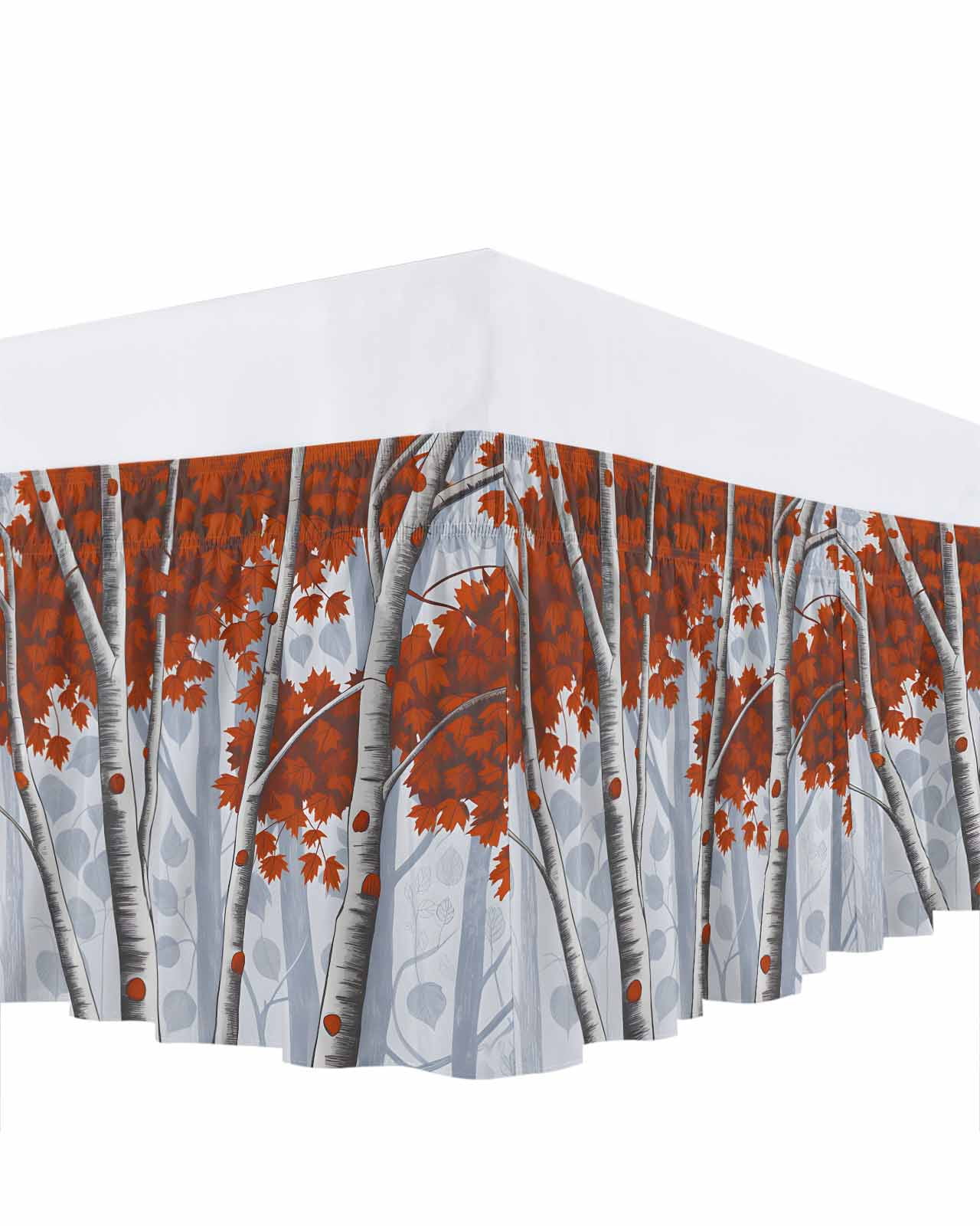 Brown Red Maple Leaf Bed Skirt Queen Size 16 Inch Drop, Fall Gray Tree ...