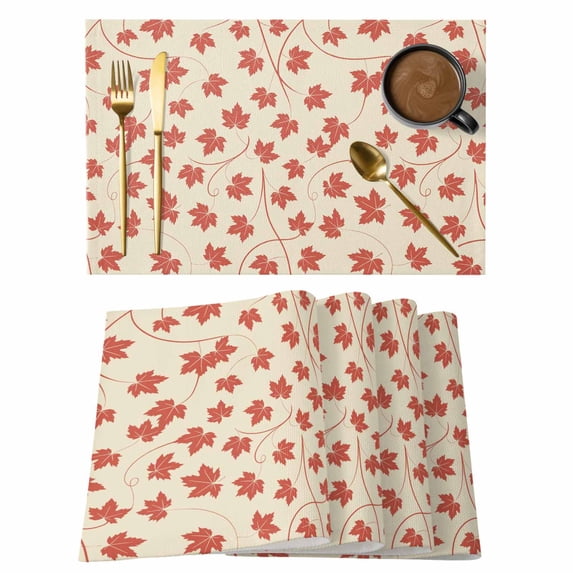 Brown Red Maple Leaf Placemats Set of 1, Fall Leaves Beige Background ...