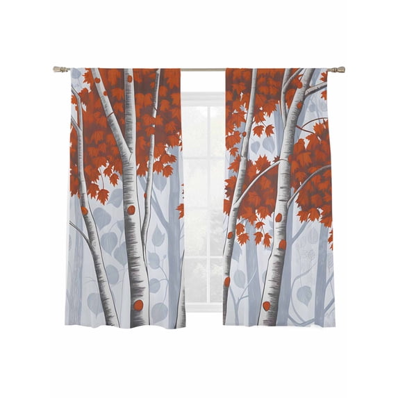 Brown Red Maple Leaf Sheer Curtains 2 Panels Set Fall Gray Tree Shadow ...