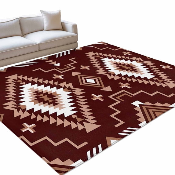Brown Red Rectangle Area Rug, Tribal Retro Classic Geometric Abstract ...