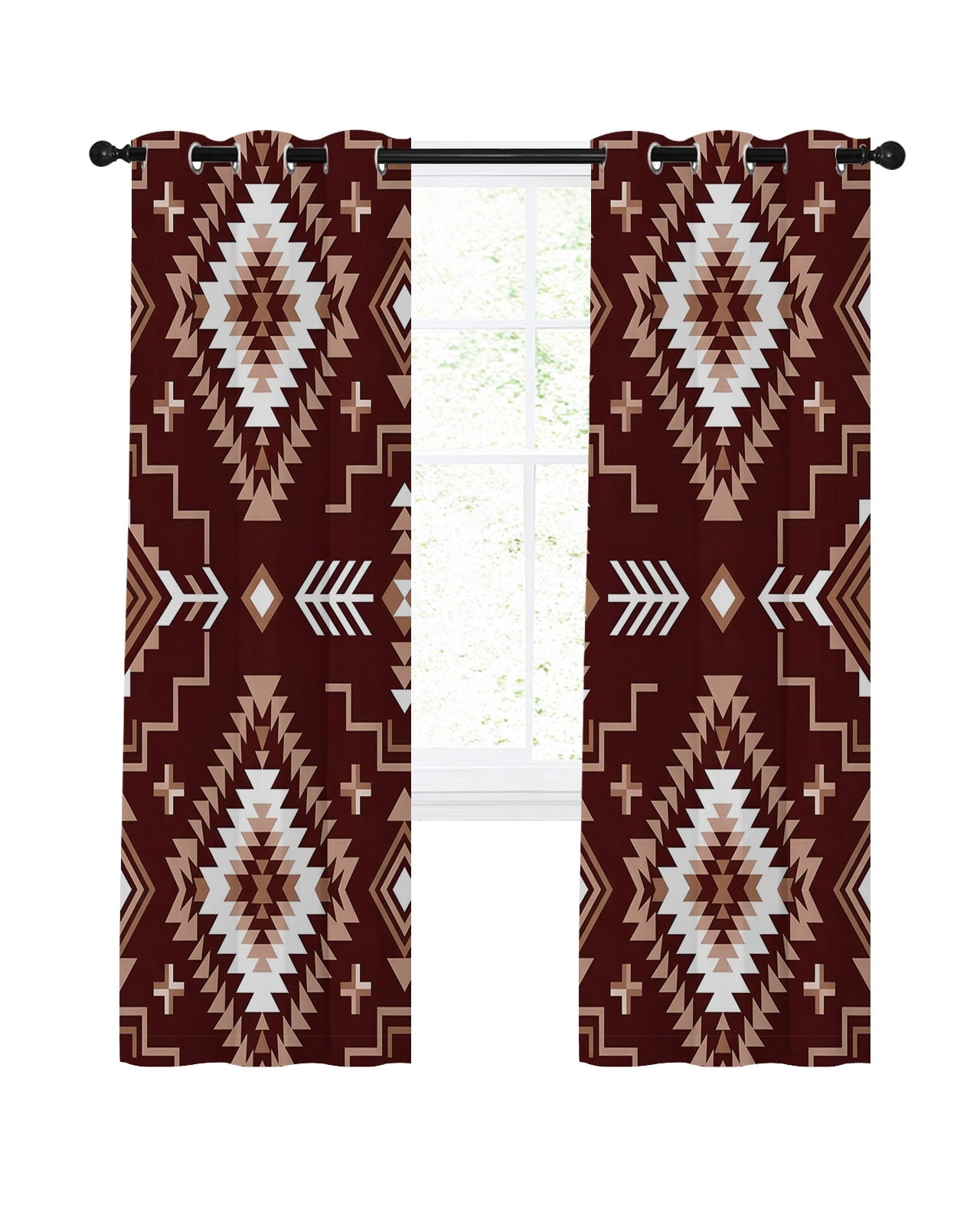 Brown Red Rectangle Blackout Curtains for Bedroom Living Room, Tribal ...