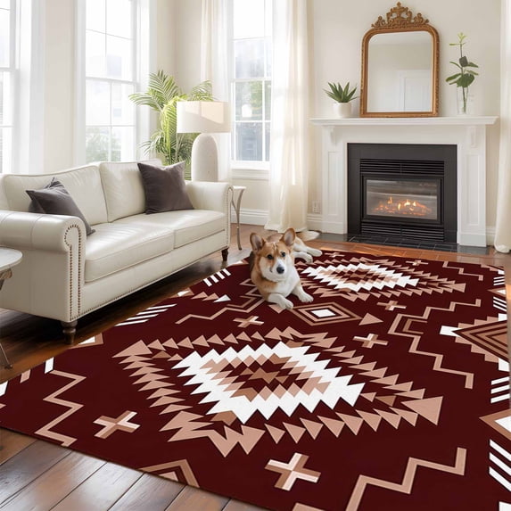 Brown Red Rectangle Washable Area Rug 8x10 Tribal Retro Classic ...