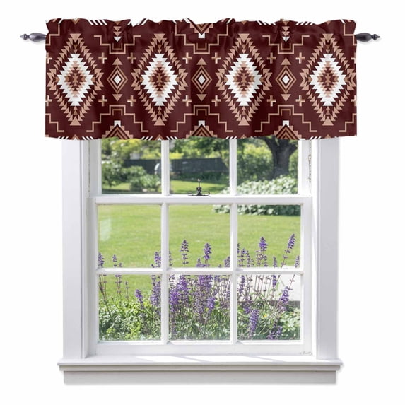 Brown Red Rectangle Window Valance for Kitchen, Tribal Retro Classic ...