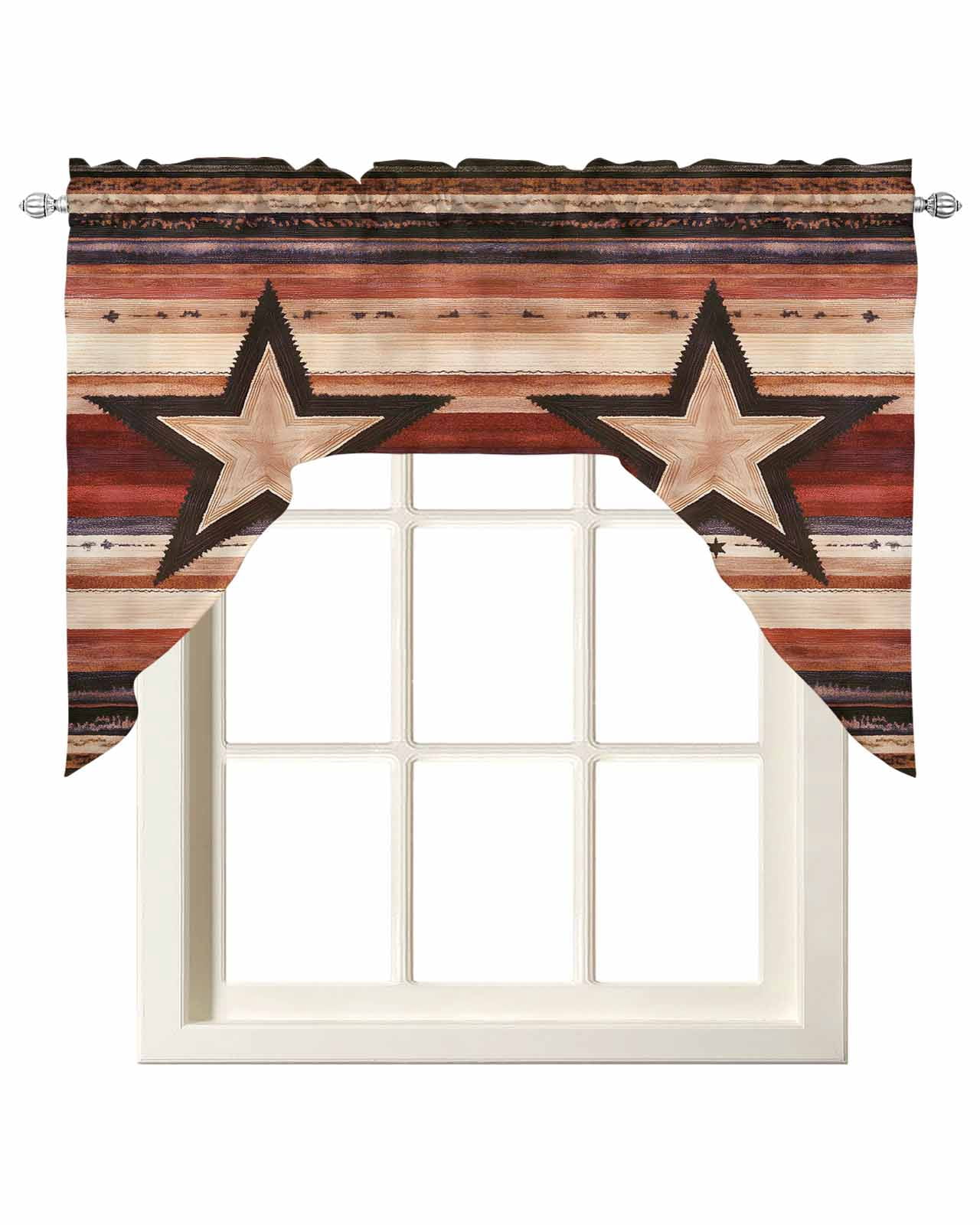 Brown Red Star Western Kitchen Swag Valances for Windows, Vintage ...