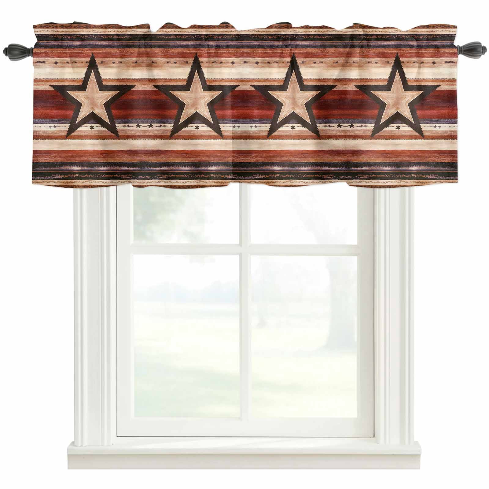 Brown Red Star Western Kitchen Valances for Windows, Small Valance ...