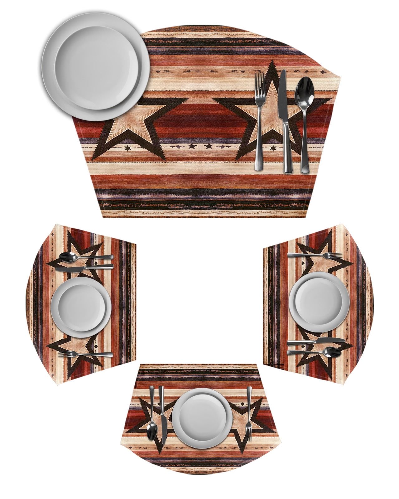 Brown Red Star Western Round Table Placemats Set of 6 Wedge Placemats ...