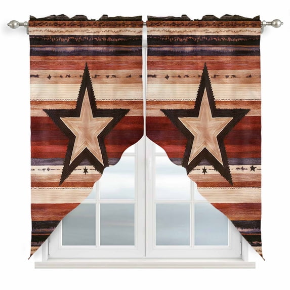 Brown Red Star Western Swag Curtains Vintage Country Wooden Swag ...