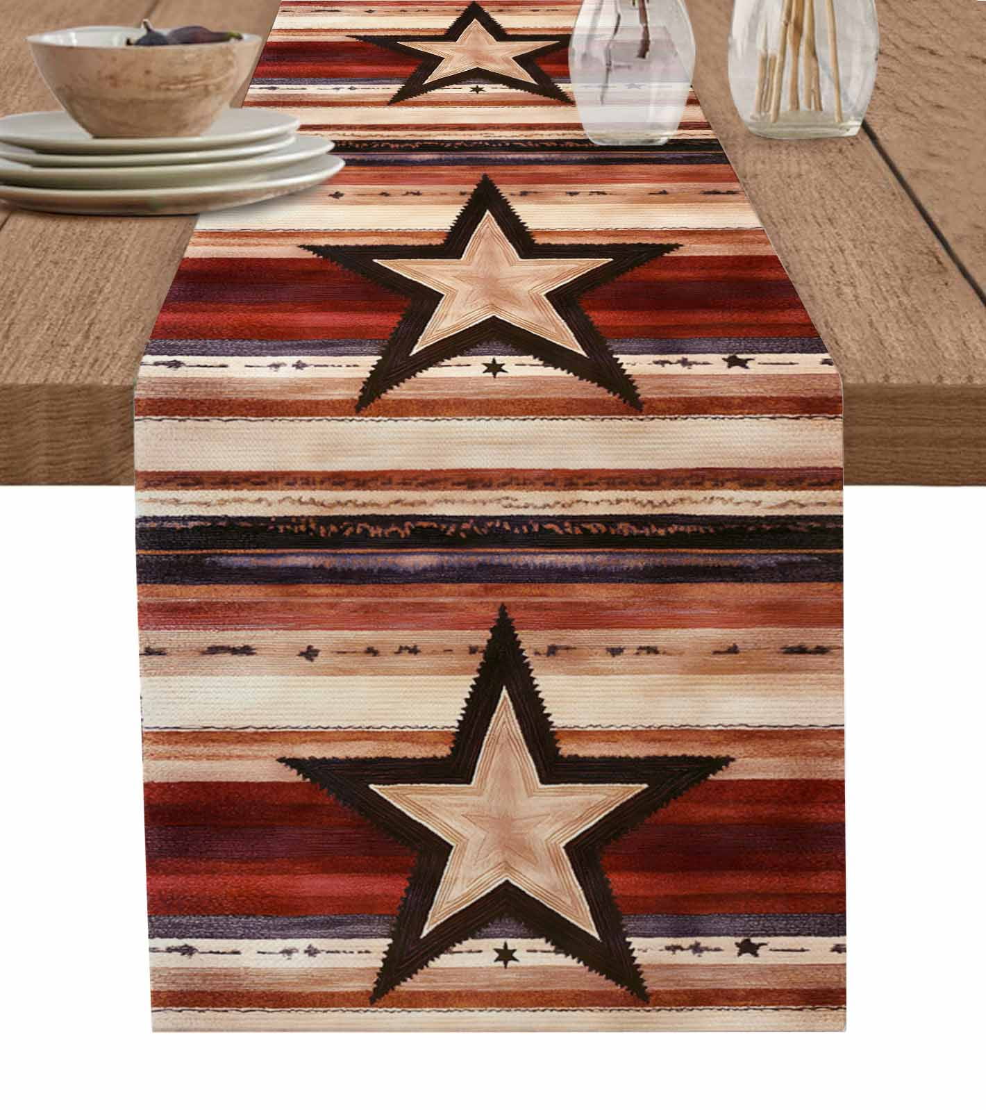 Brown Red Star Western Table Runner 60 Inches, Vintage Country Wooden ...