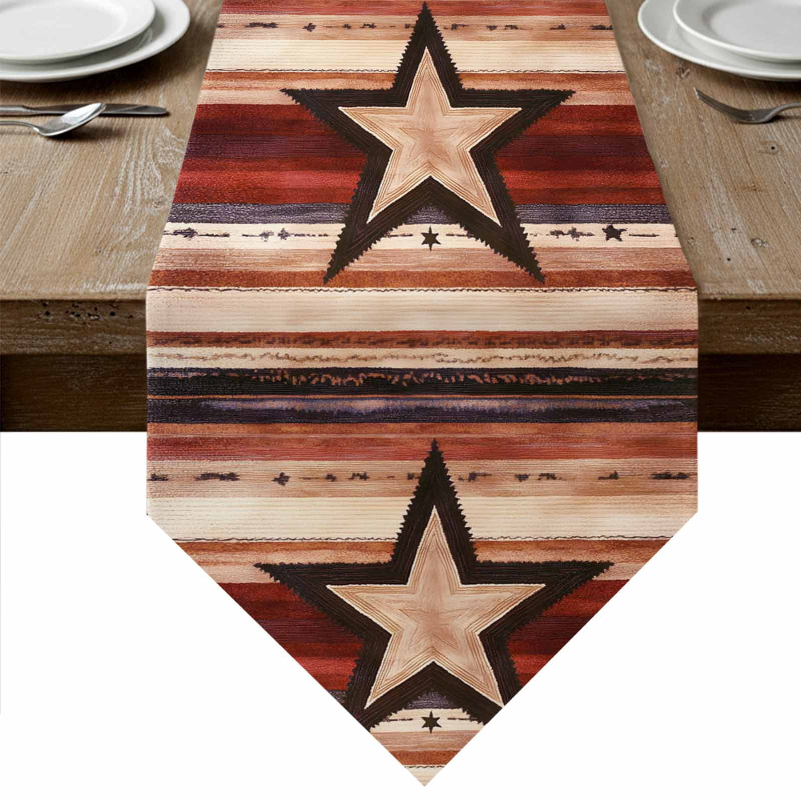Brown Red Star Western Table Runner Linen Burlap Table Runner 120 ...