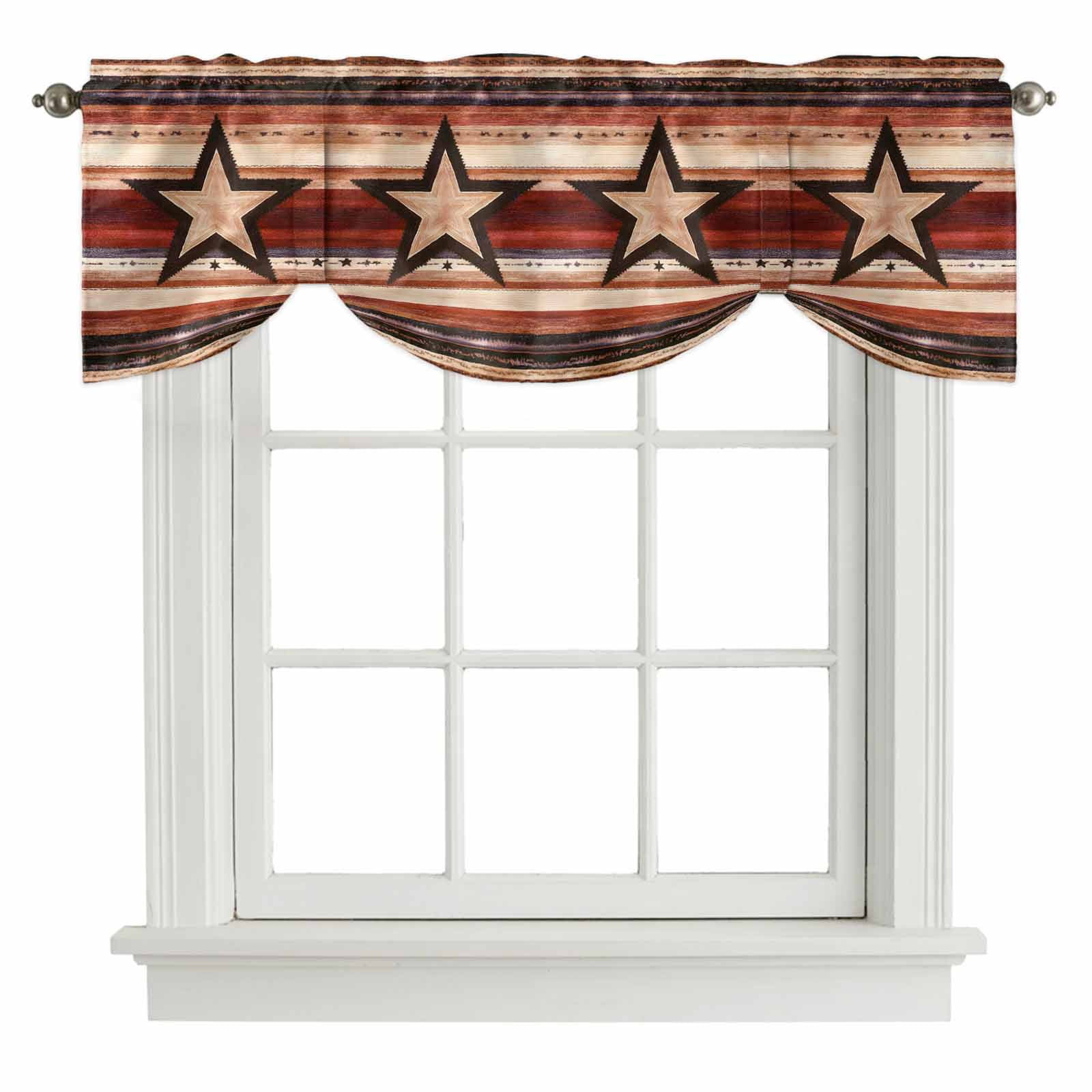 Brown Red Star Western Tie Up Valance Curtains for Windows, Kitchen ...