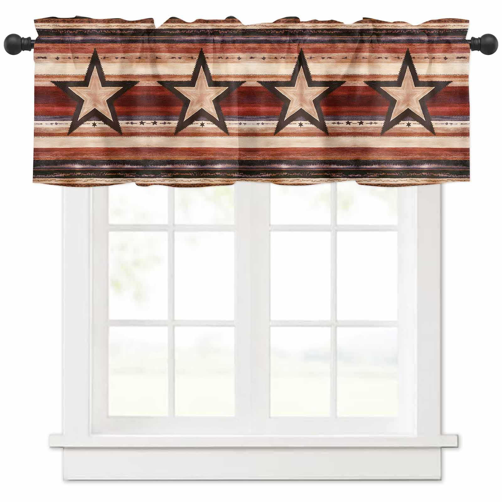 Brown Red Star Western Valances for Windows Farmhouse Kitchen Curtains ...