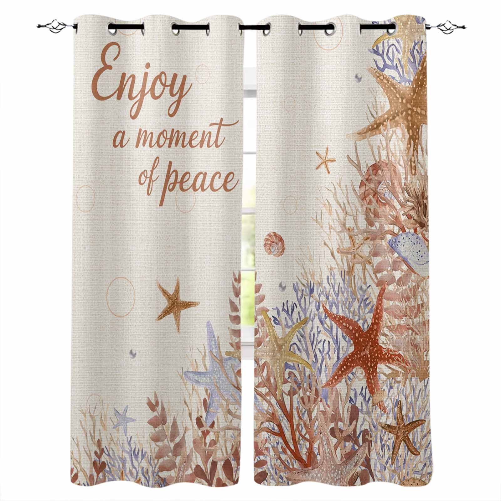 Brown Red Starfish Coastal Kitchen Curtains Nautical Coral Ocean Summer ...