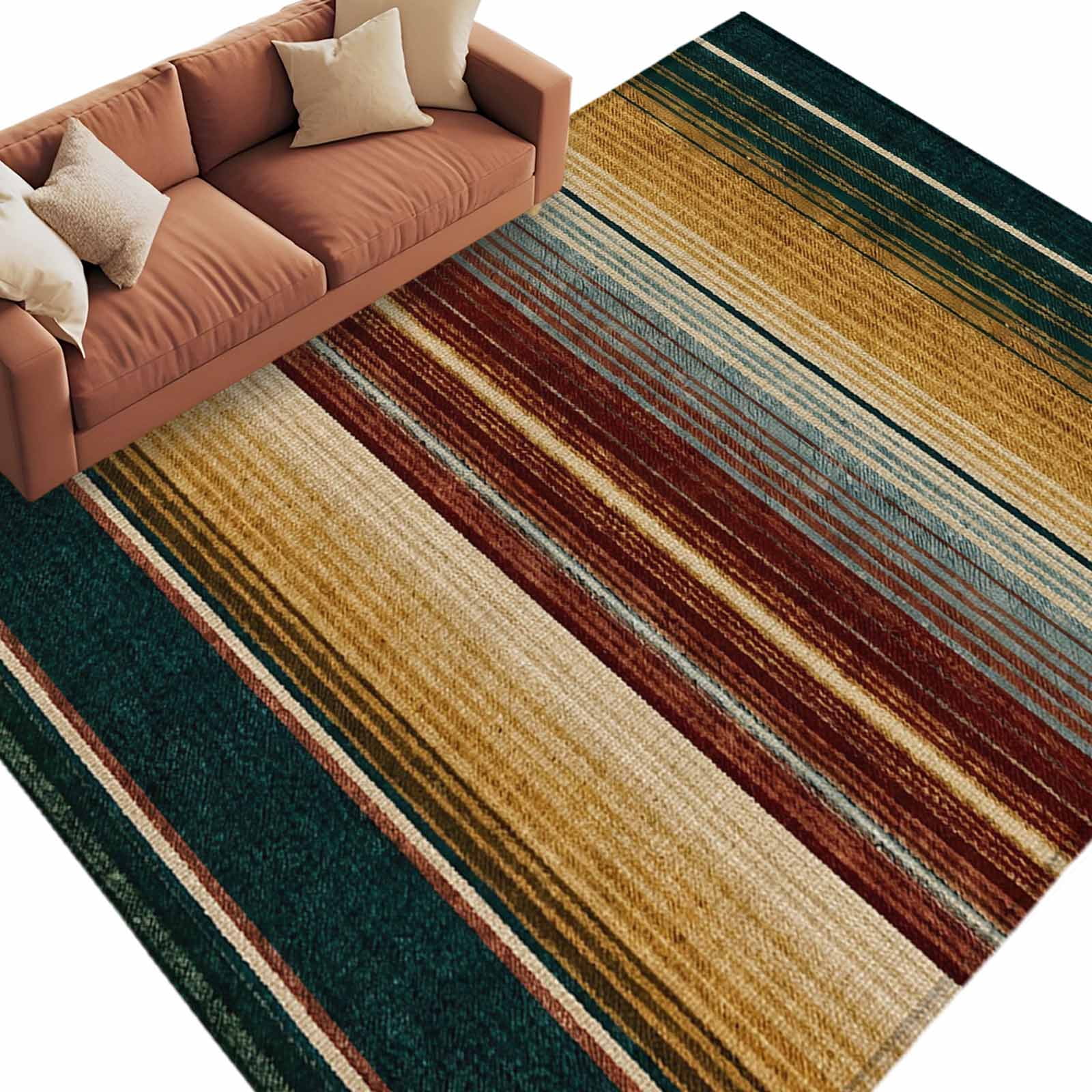 Brown Red Stripe Area Rug 5x7 Washable Rug Non Slip Modern Abstract ...