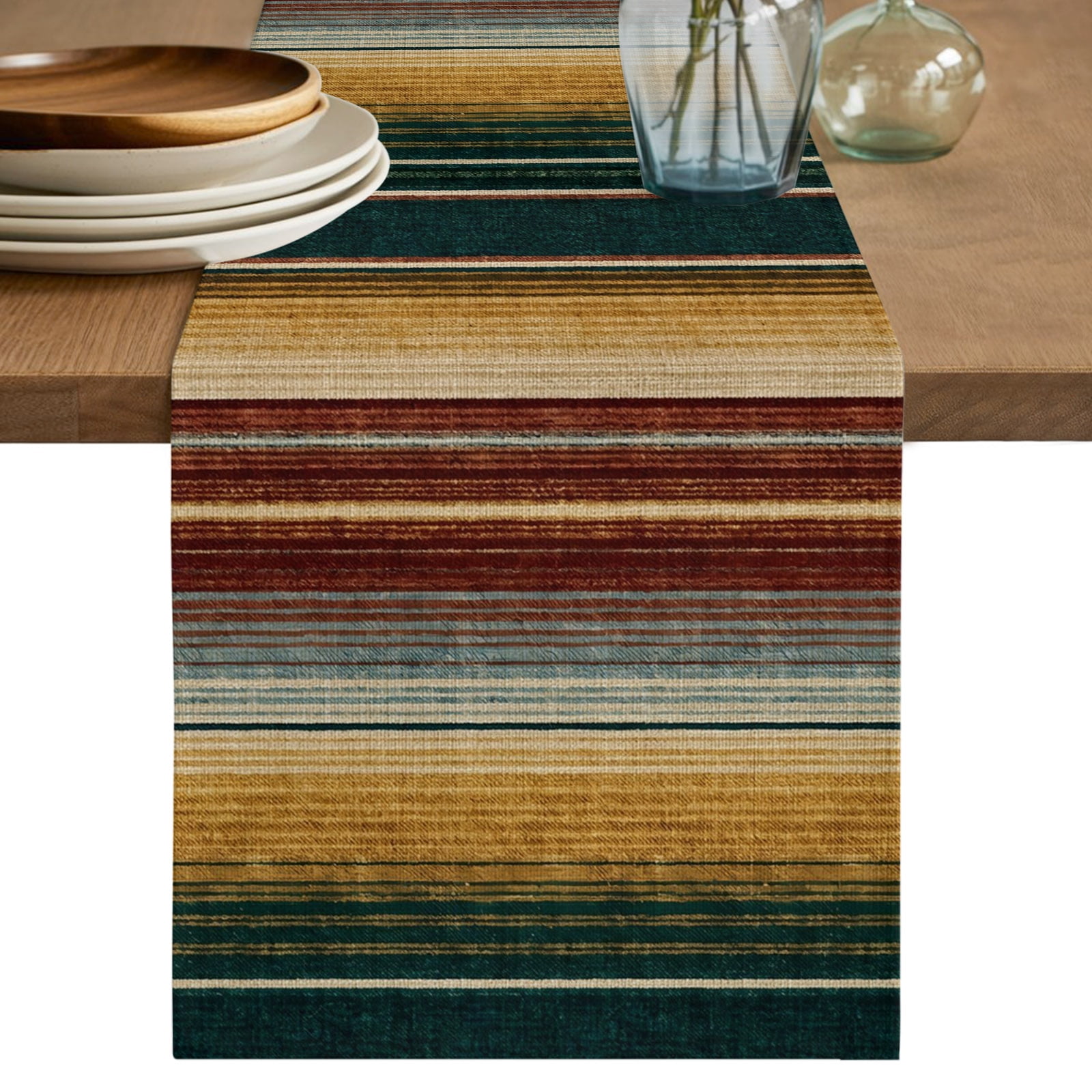 Brown Red Stripe Table Runner 108 Inches Long,Modern Abstract Geometric ...